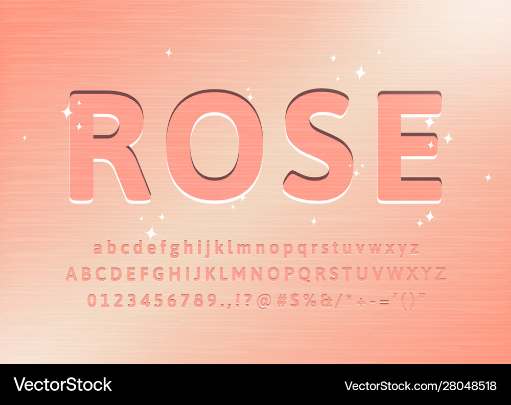 Rose gold alphabet font custom type letters Vector Image