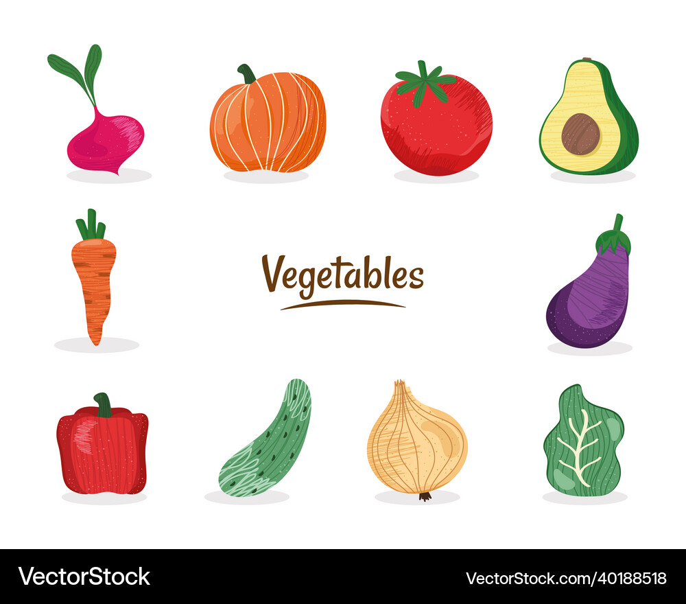 Ten fresh vegetables icons Royalty Free Vector Image
