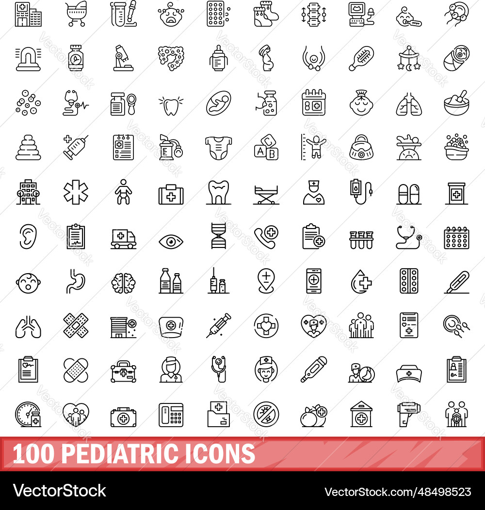 100 pediatric icons set outline style Royalty Free Vector