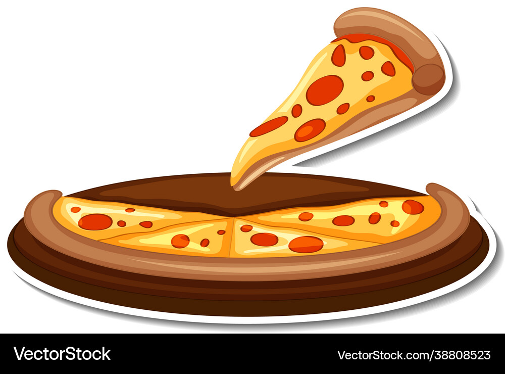 A piece italian pizza sticker on white Royalty Free Vector