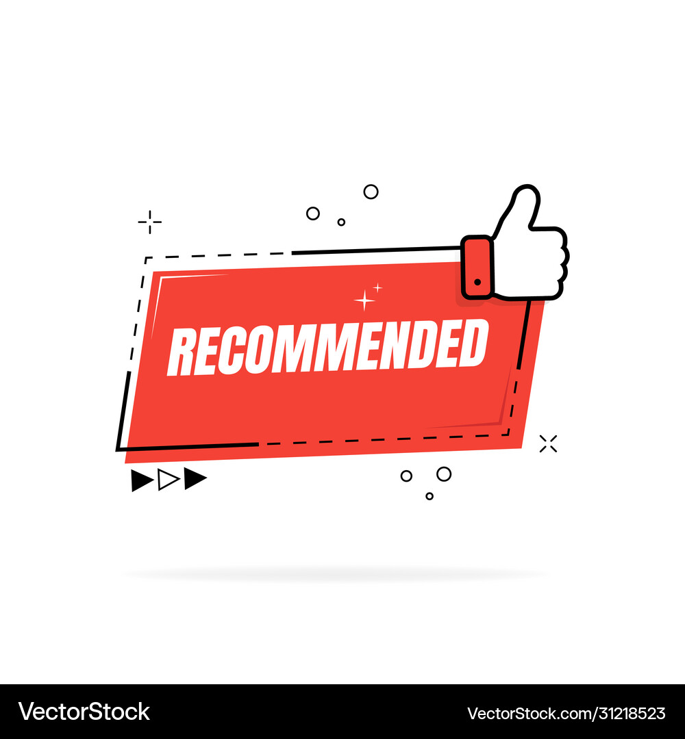 Banner i recommend is red with thumb up Royalty Free Vector