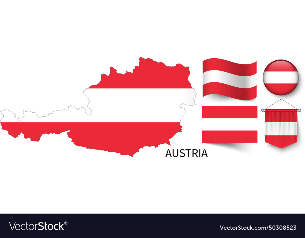 Map of austria and the various flags Royalty Free Vector