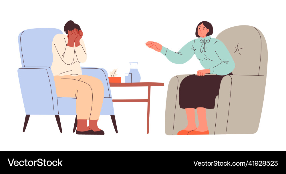Psychologist supports a crying female client Vector Image