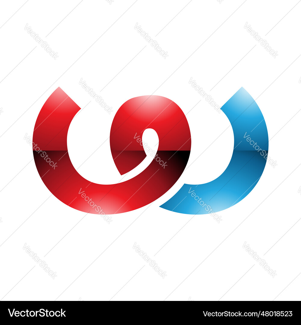 Red and blue glossy spring shaped letter w icon Vector Image