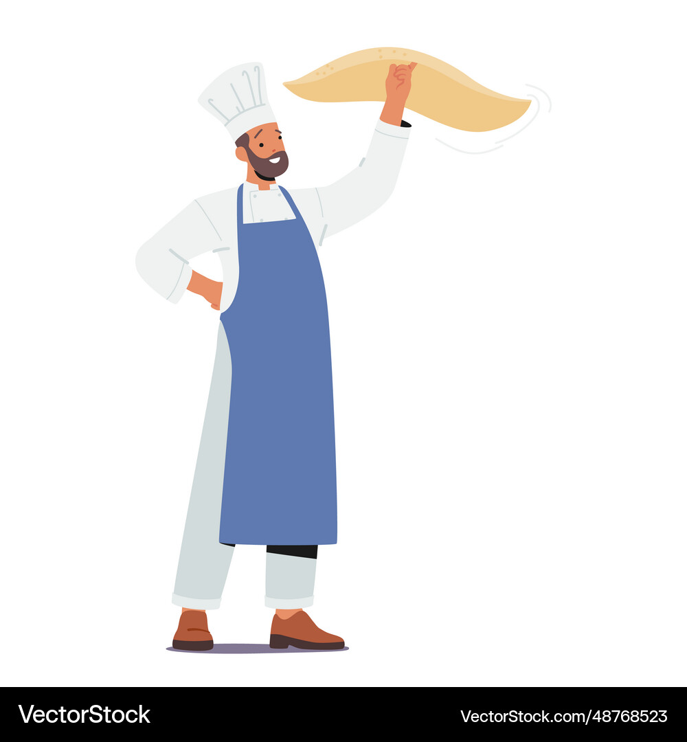 Skilled chef character twirls pizza dough Vector Image