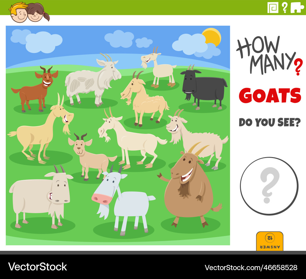 Counting cartoon goats animals educational game Vector Image