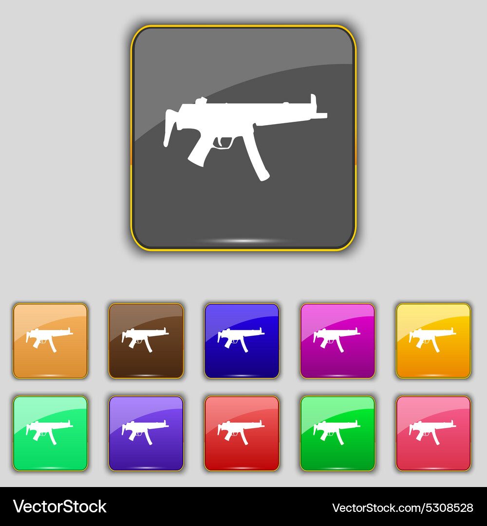 Machine gun icon sign set with eleven colored Vector Image