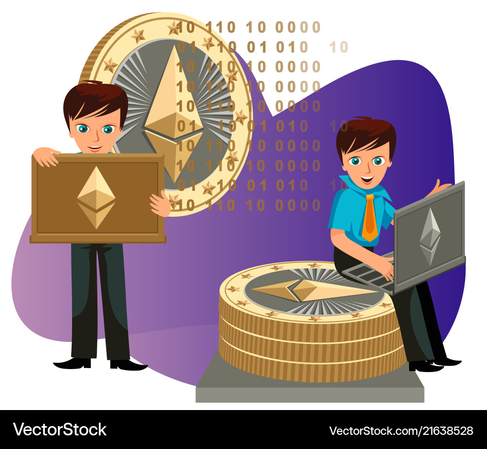 Process of crypto currency mining flat poster Vector Image