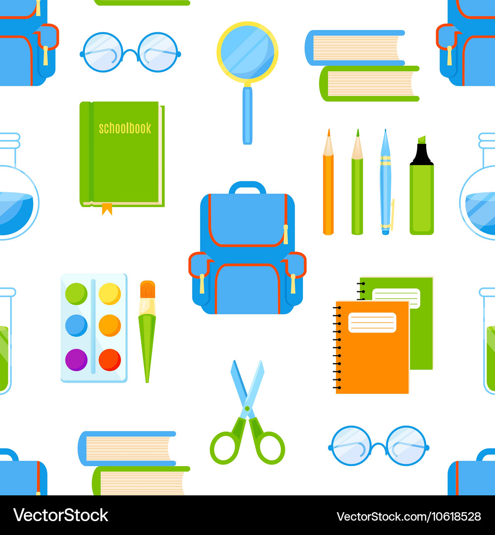School supplies seamless pattern Royalty Free Vector Image