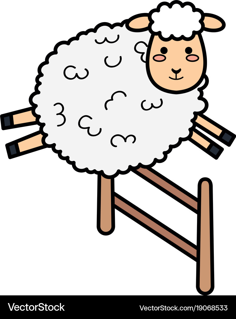 Cute sheep jumping fence character icon Royalty Free Vector