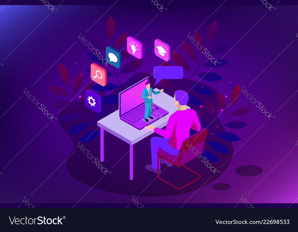 Isometric web banner online training or education Vector Image