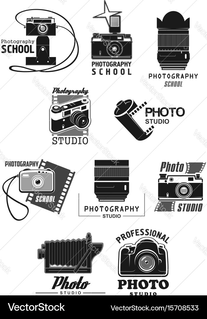Photography studio icon set with photo camera Vector Image