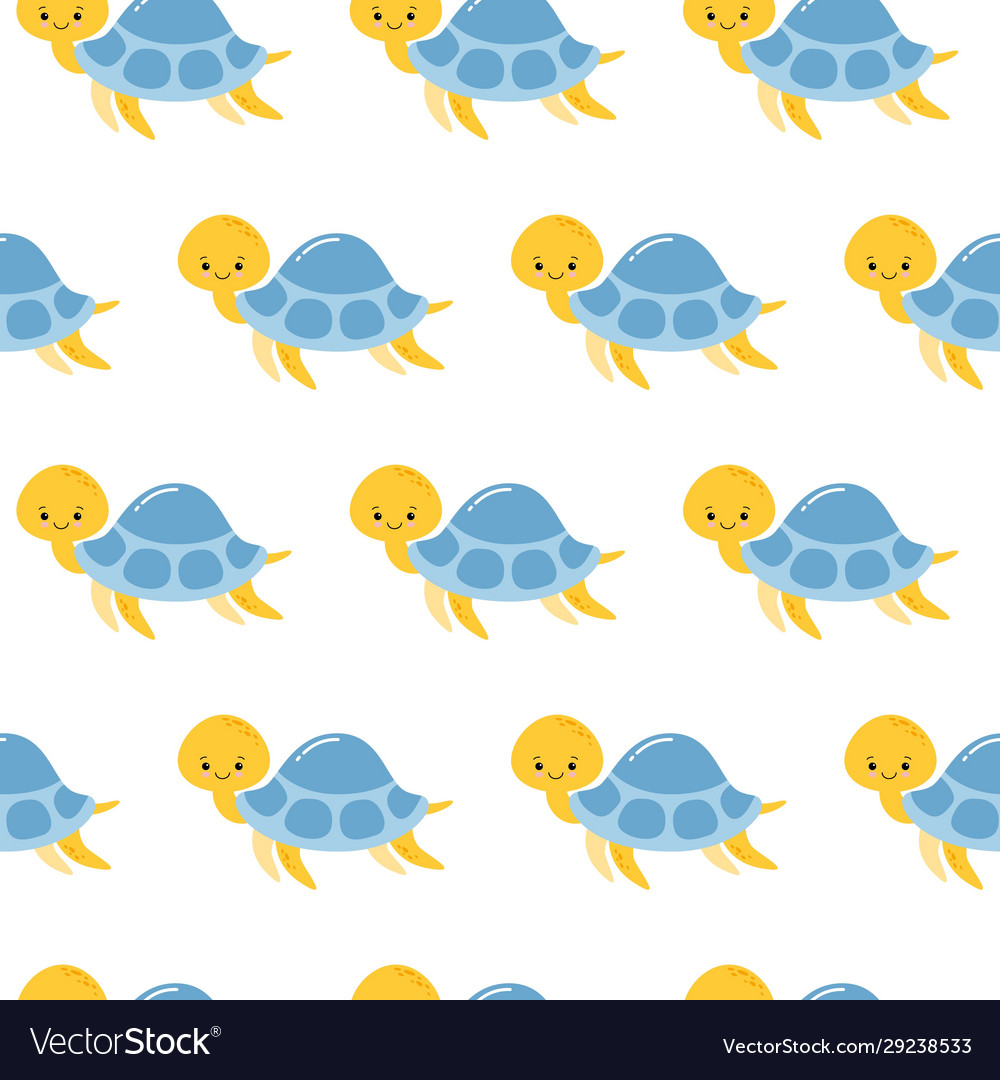 Seamless pattern background with cute blue turtle Vector Image