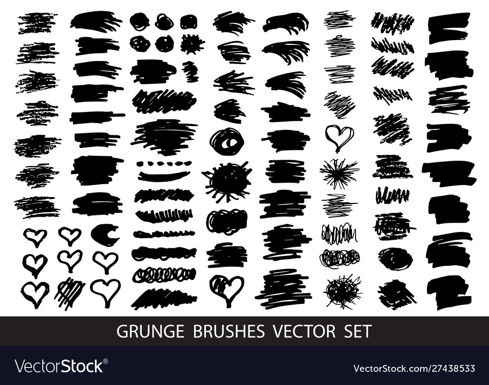 Set black paint ink brush strokes brushes Vector Image