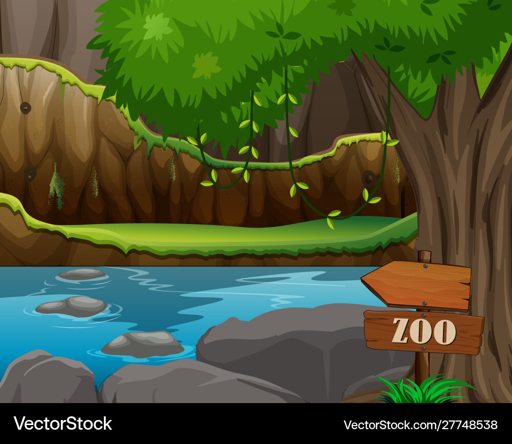 Background scene zoo park with pond and tree Vector Image