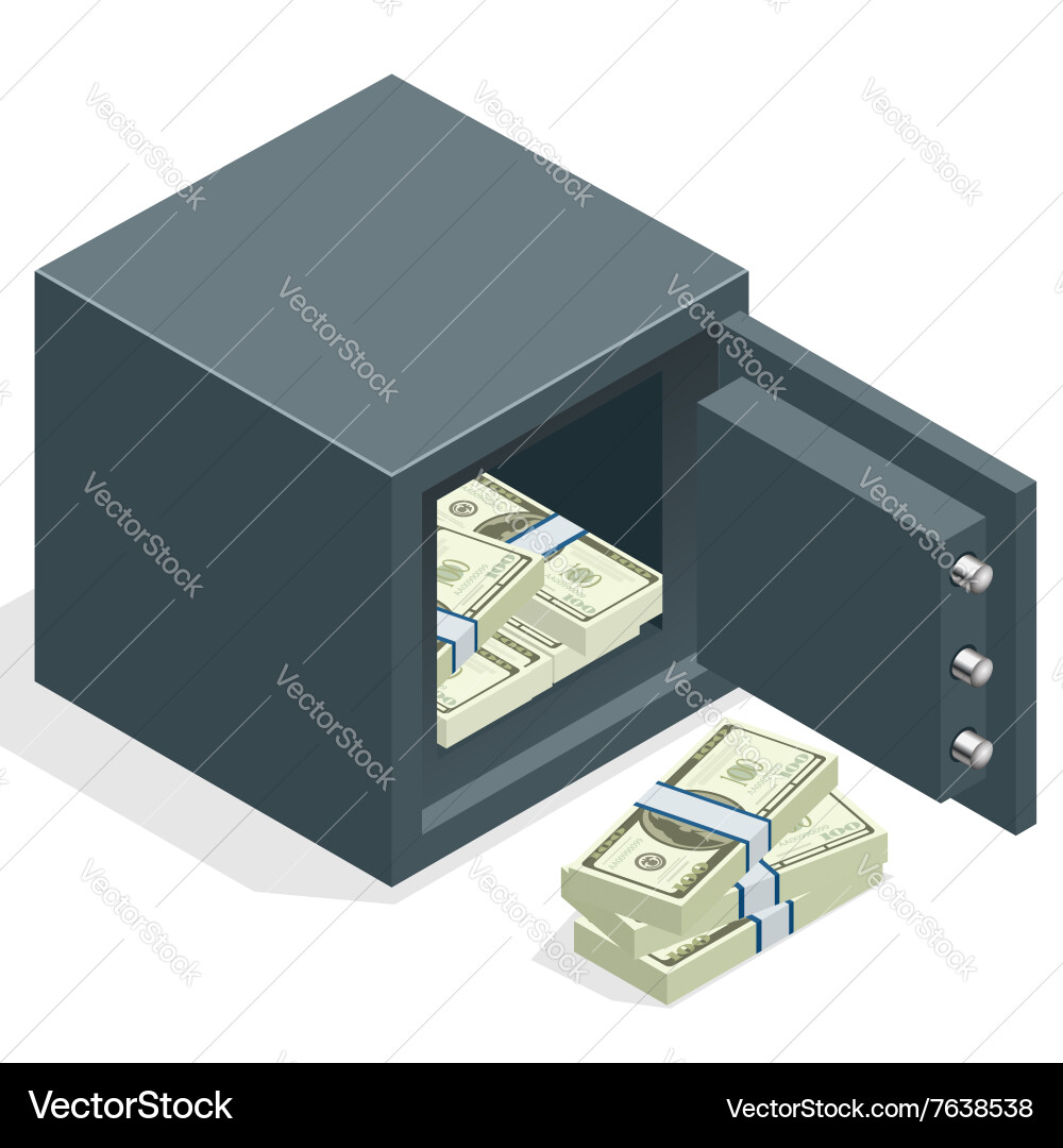 Bank safe with money dollar stacks safe open Vector Image