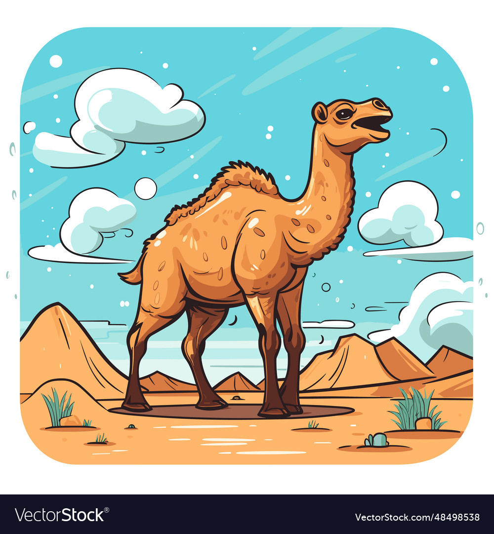 Camel hand-drawn comic cute doodle style Vector Image