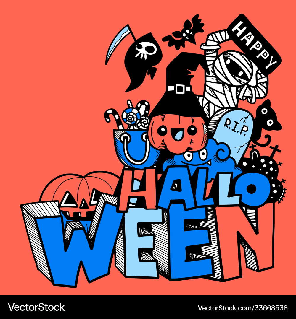 Cute hand-drawn halloween doodles Royalty Free Vector Image