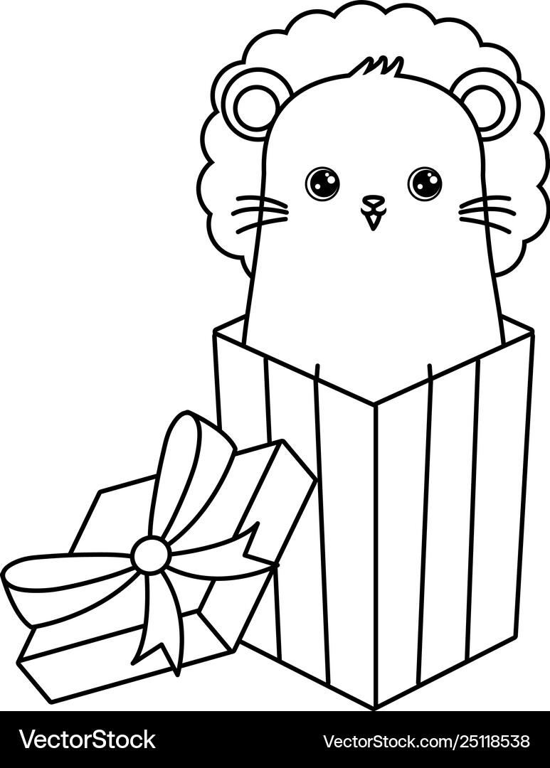 Cute lion animal in gift box Royalty Free Vector Image