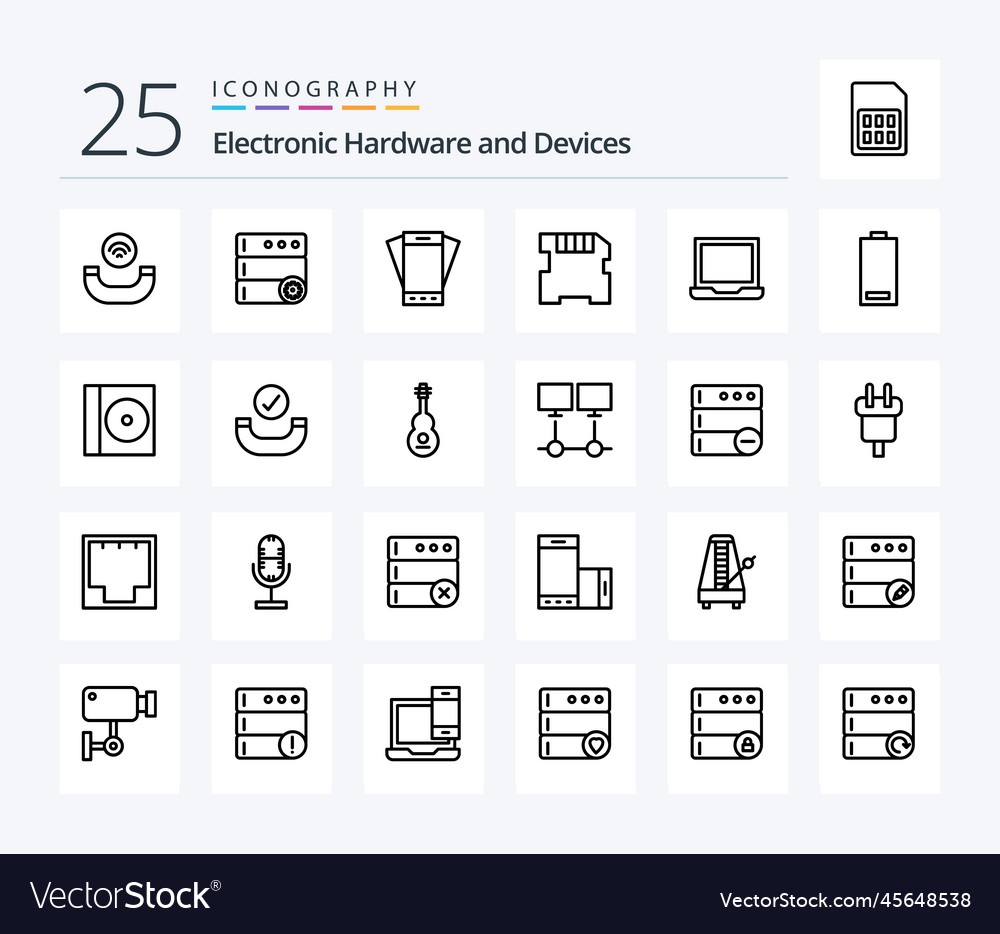 Devices 25 line icon pack including battery Vector Image