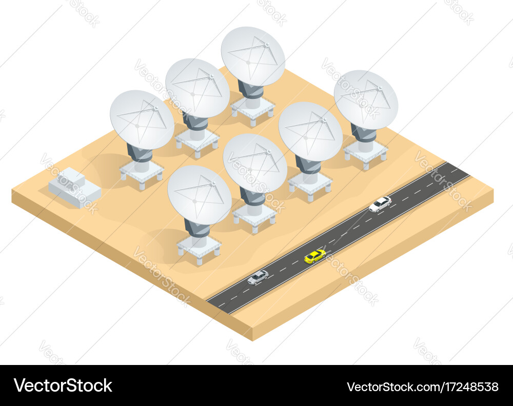 Isometric group radio telescopes satellite Vector Image