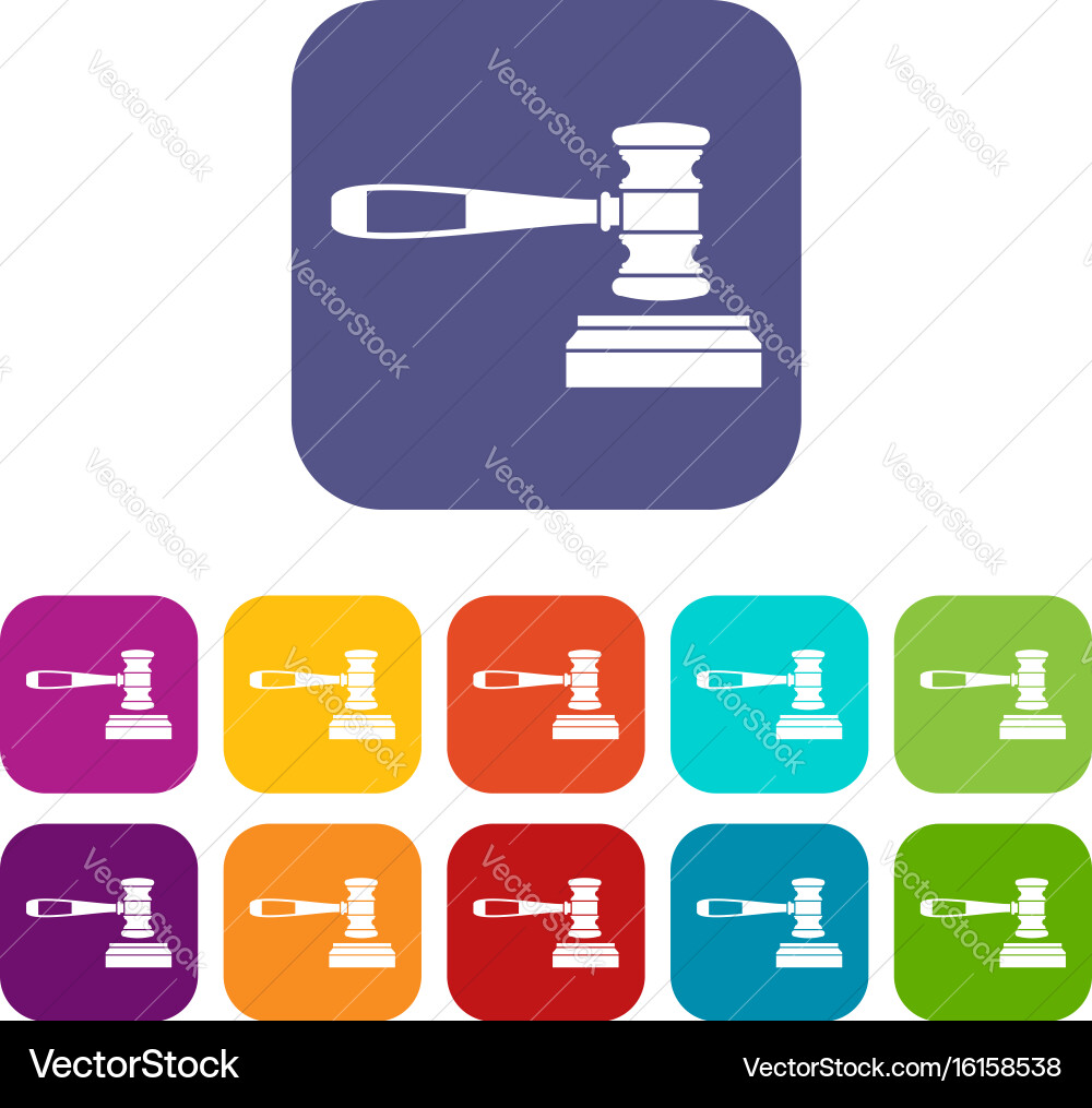 Judge gavel icons set Royalty Free Vector Image
