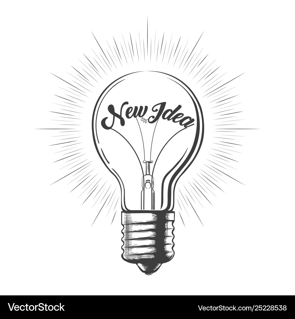Light bulb with wording new idea in engraving Vector Image
