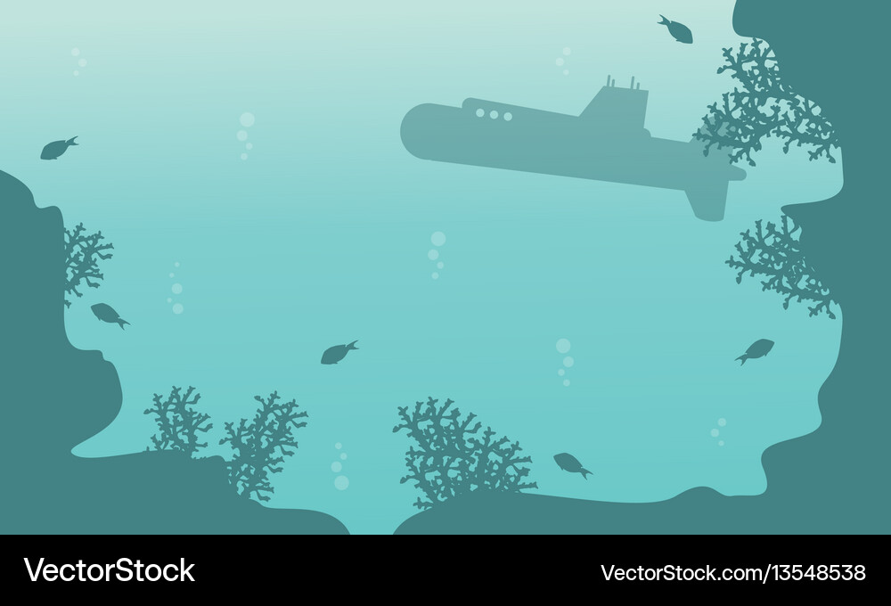 On underwater landscape with submarine Royalty Free Vector