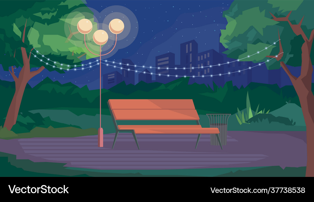 Summer city park night view banner flat design Vector Image
