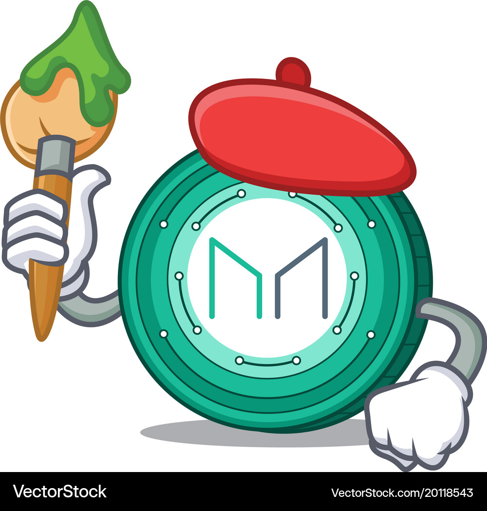 Artist maker coin character cartoon Royalty Free Vector