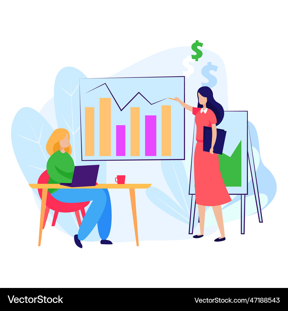 Business woman explaining graph to partner Vector Image
