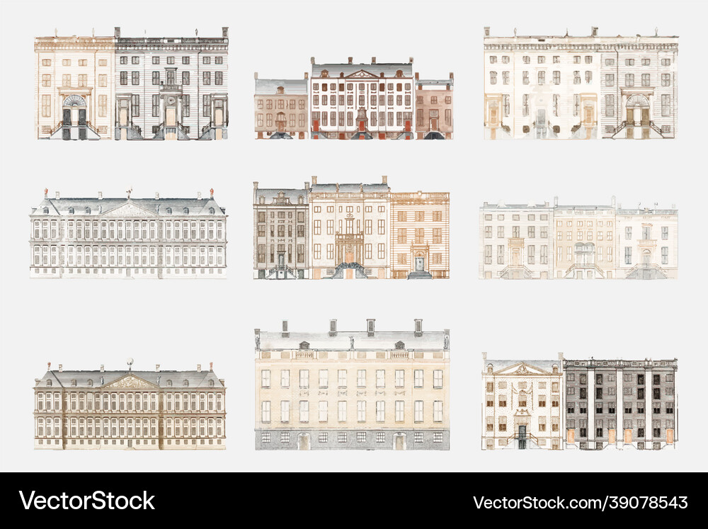 European old building hand drawn set Royalty Free Vector