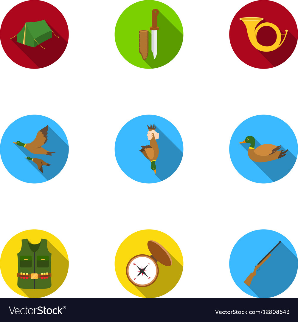 Hunting Set Icons In Flat Style Big Collection Vector Image