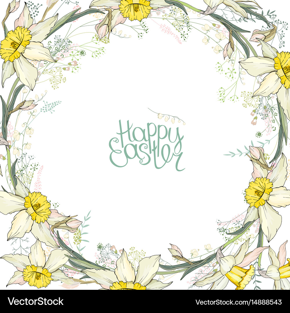Round frame with pretty yellow daffodils Vector Image