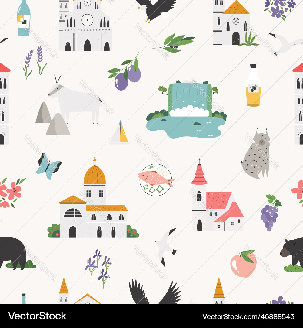Seamless pattern with famous symbols and landmarks