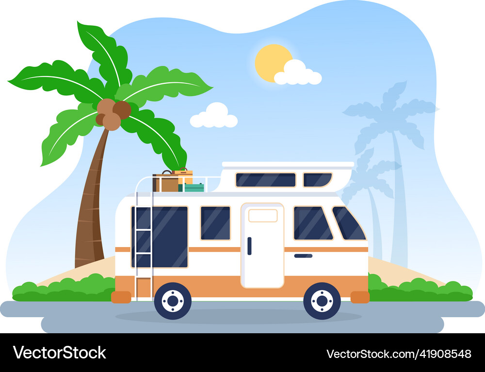 Camping car background with tent camper car Vector Image