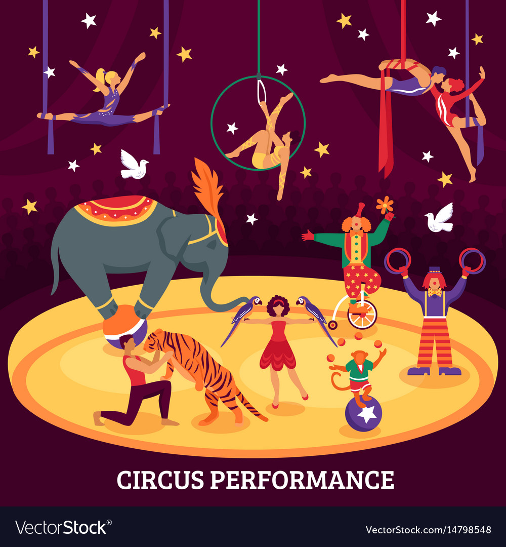 Circus performance flat composition Royalty Free Vector