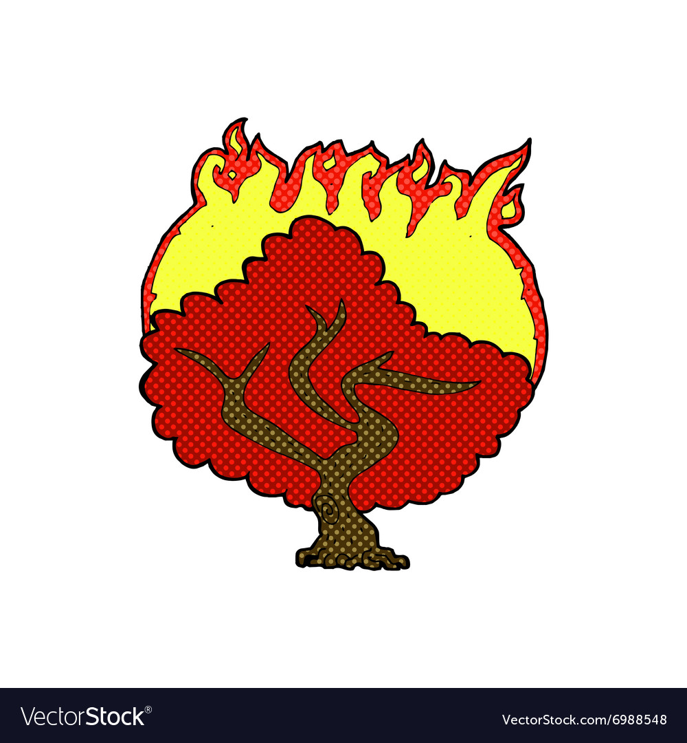 Comic cartoon burning tree Royalty Free Vector Image