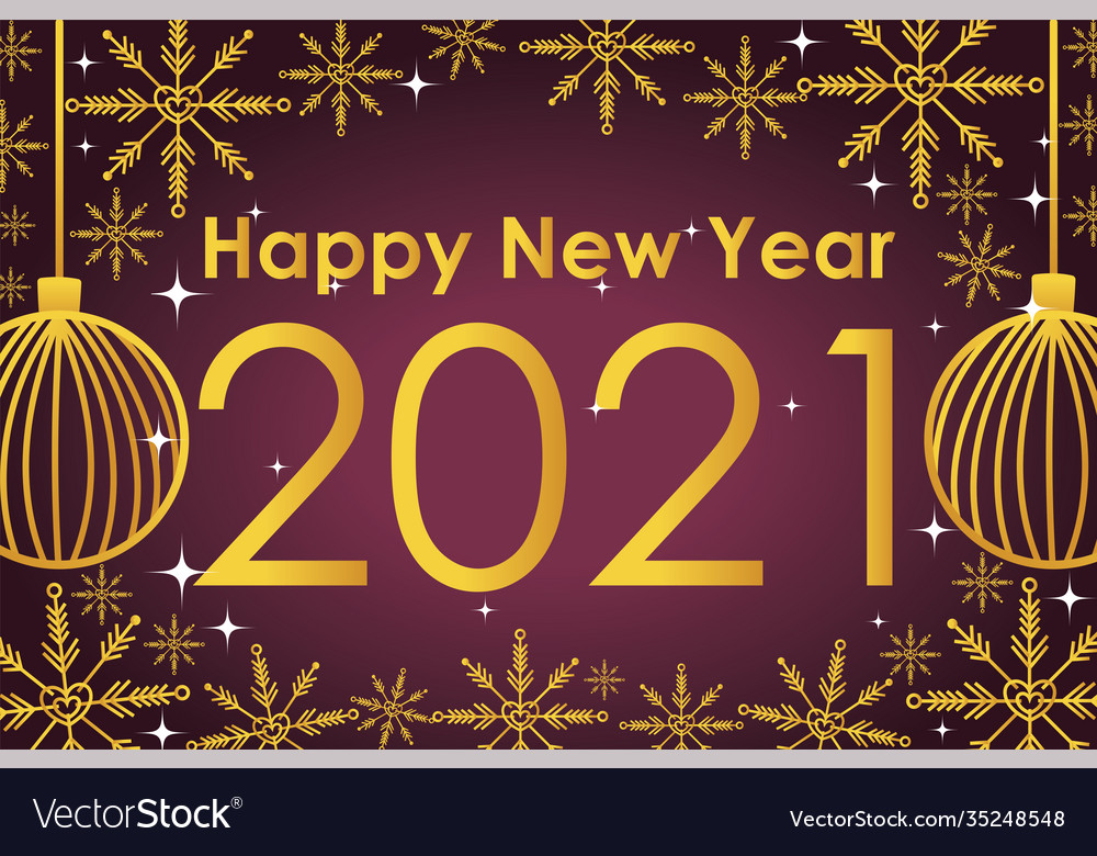 Happy new year 2021 golden decoration balls Vector Image