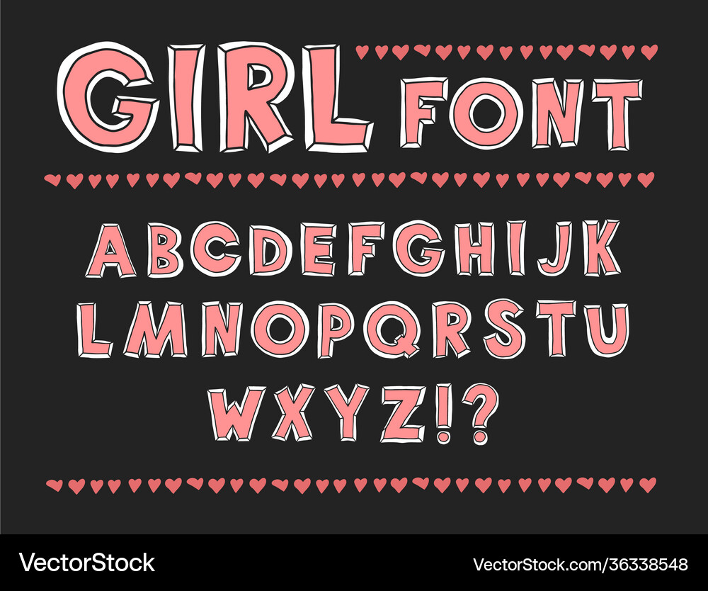 Pink girl font hand drawn typeface hand Royalty Free Vector