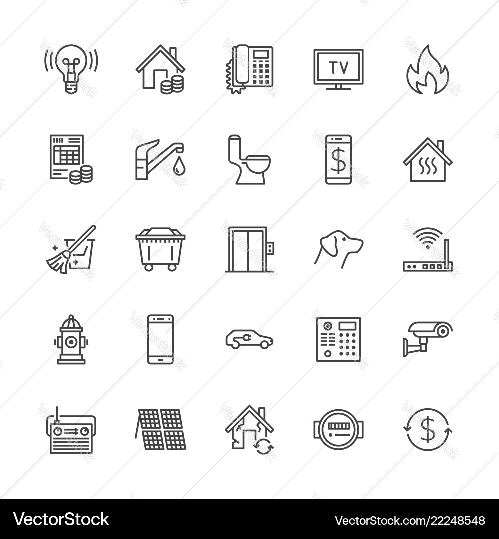 Public utilities flat line icons rent receipt Vector Image