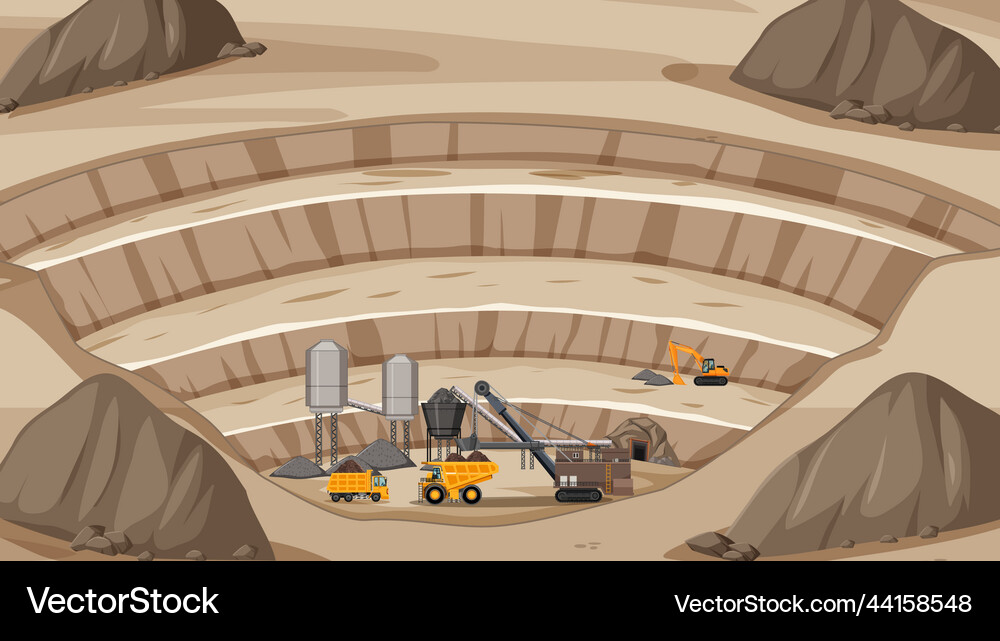 Thumbnail design with mining landscape Royalty Free Vector