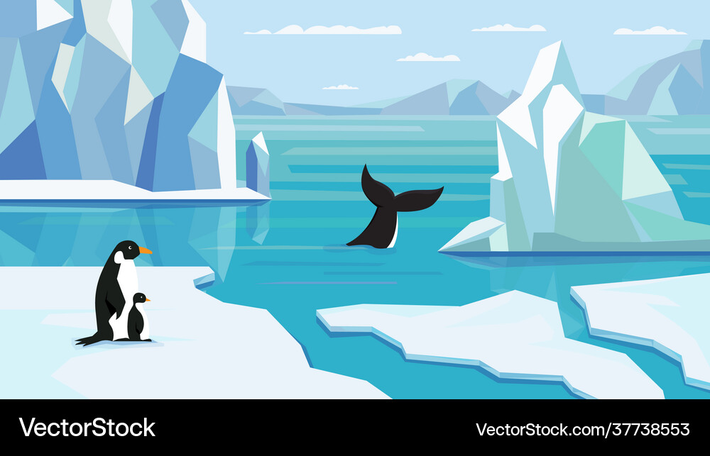 Antarctic view banner in flat cartoon design Vector Image