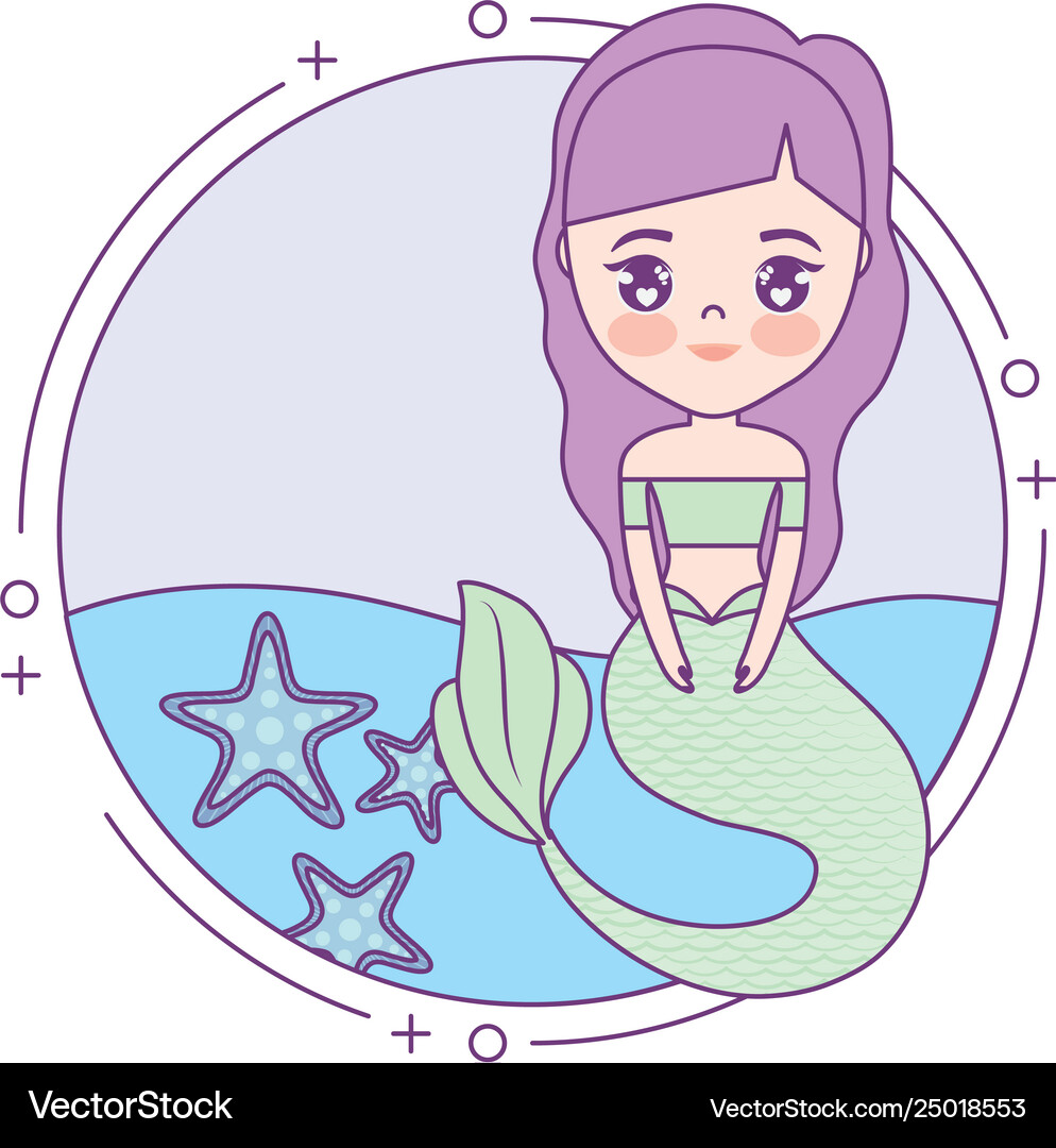 Cute mermaid with sea in frame circular Royalty Free Vector