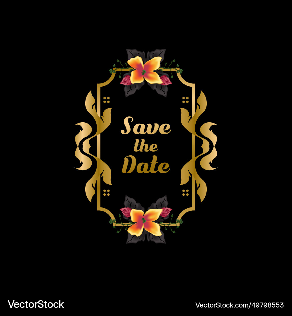 Gold frame wedding with realistic floral design Vector Image