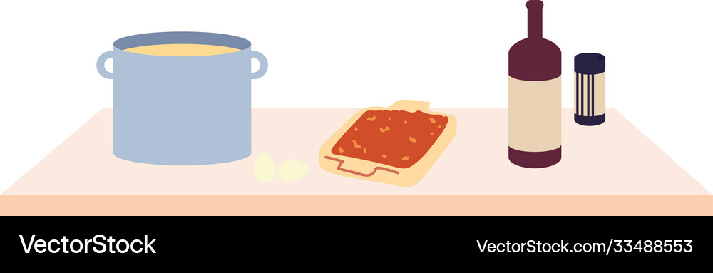 Light wood colored kitchen countertops with pot Vector Image