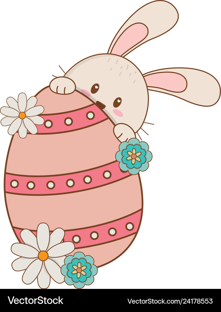Little rabbit with egg painted and flowers easter Vector Image