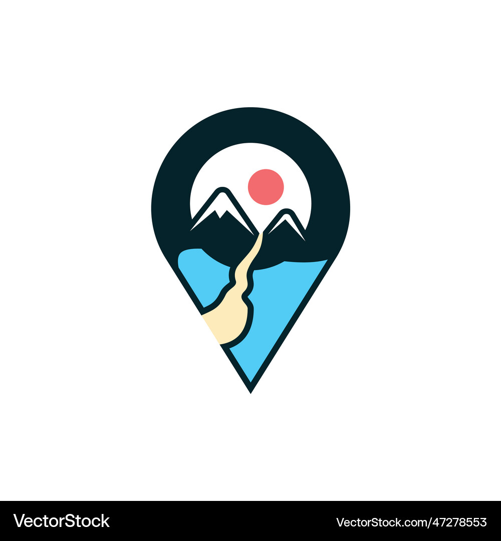 Pin and mountain with river icon logo design map Vector Image