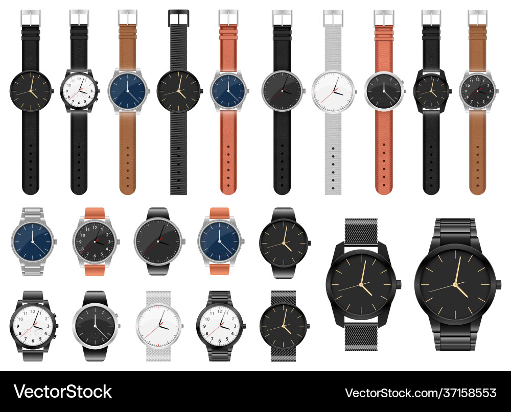 Realistic watch set design isolated on white Vector Image