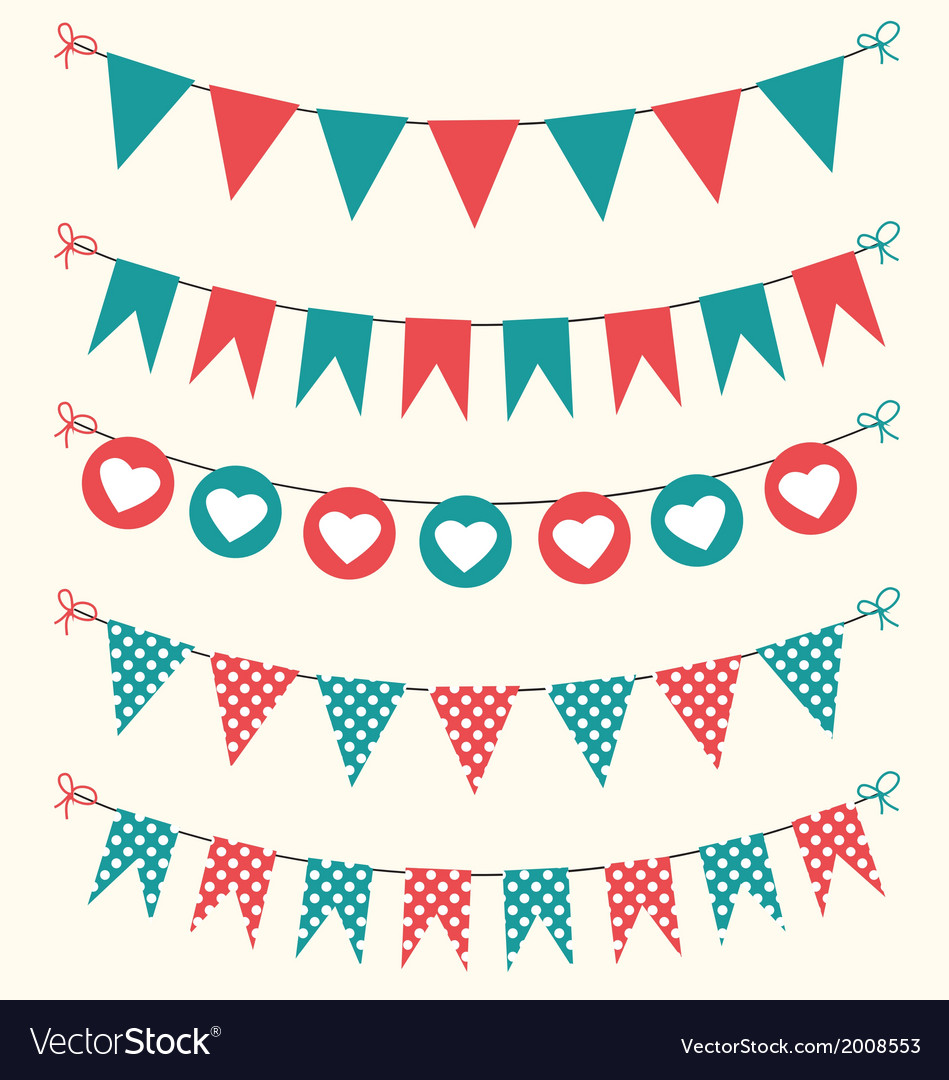 Retro bunting set red and green for scrapbook Vector Image